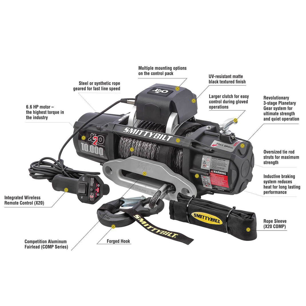Smittybilt X2O 10K Waterproof Synthetic Rope Winch – Thumper Fab